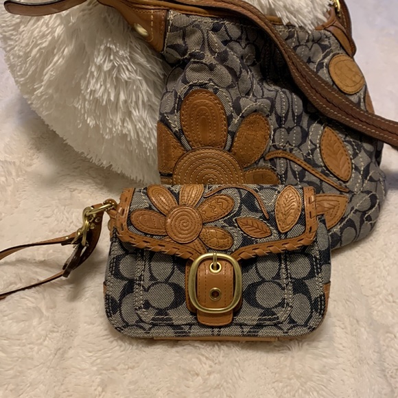 Coach | Bags | Coach Vachetta Leather Denim Signature Floral Xbody And ...